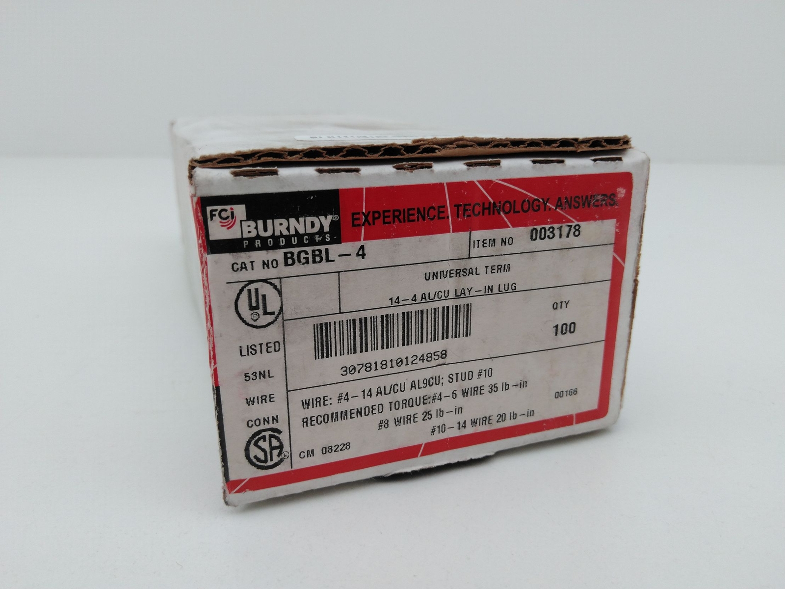 Burndy BGBL4 Aluminum Lay-in-Lug, 4-14AWG, 1/4" Stud 100 PCS | eBay