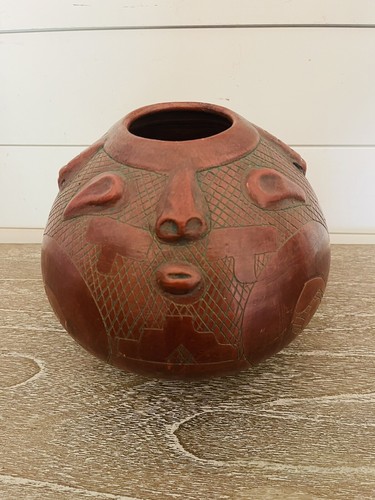 Vintage Marajoara Terra Cotta Amazon Brazil Red Clay Face Pottery Pot ...