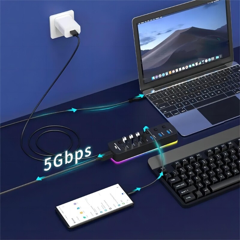 7 Port USB HUB USB Docking Station Efficient USB Extenders Boost ...