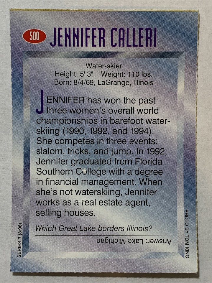 1996 Sports Illustrated for Kids, Jennifer Calleri, Card #500, Water ...
