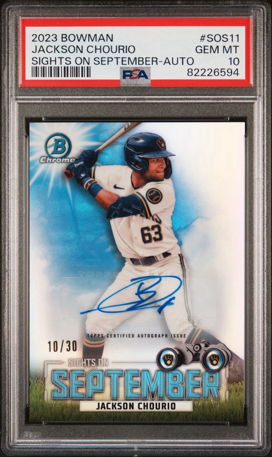 2023 Bowman Sights On September Jackson Chourio Autograph 10/30 PSA 10 ...
