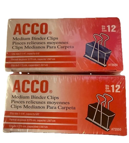 ACCO Binder Clips, Medium, Black, 12 per Box, 2 Boxes (72062) 24 Total ...
