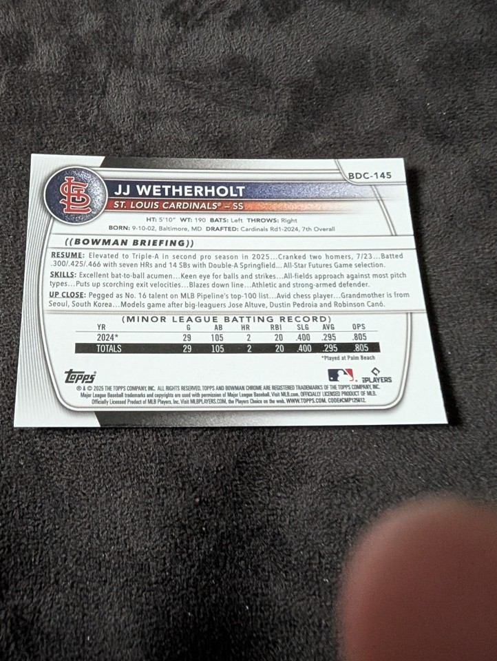 2025 Bowman Chrome Draft JJ Wetherholt | eBay