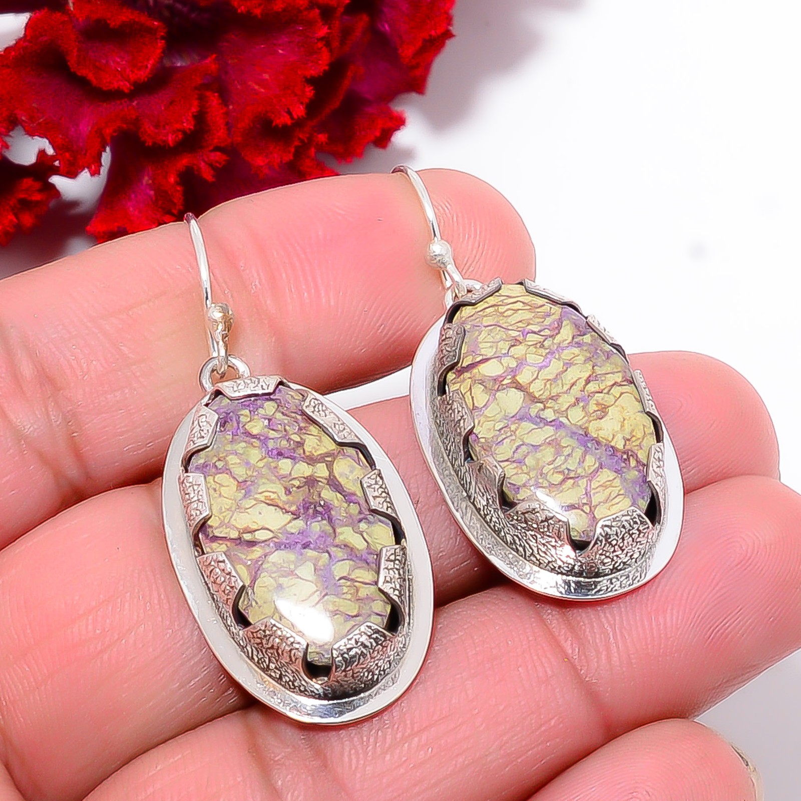 Variscite In Purpurite - Faires Tin Mine 925 Sterling Silver Earring 1. ...