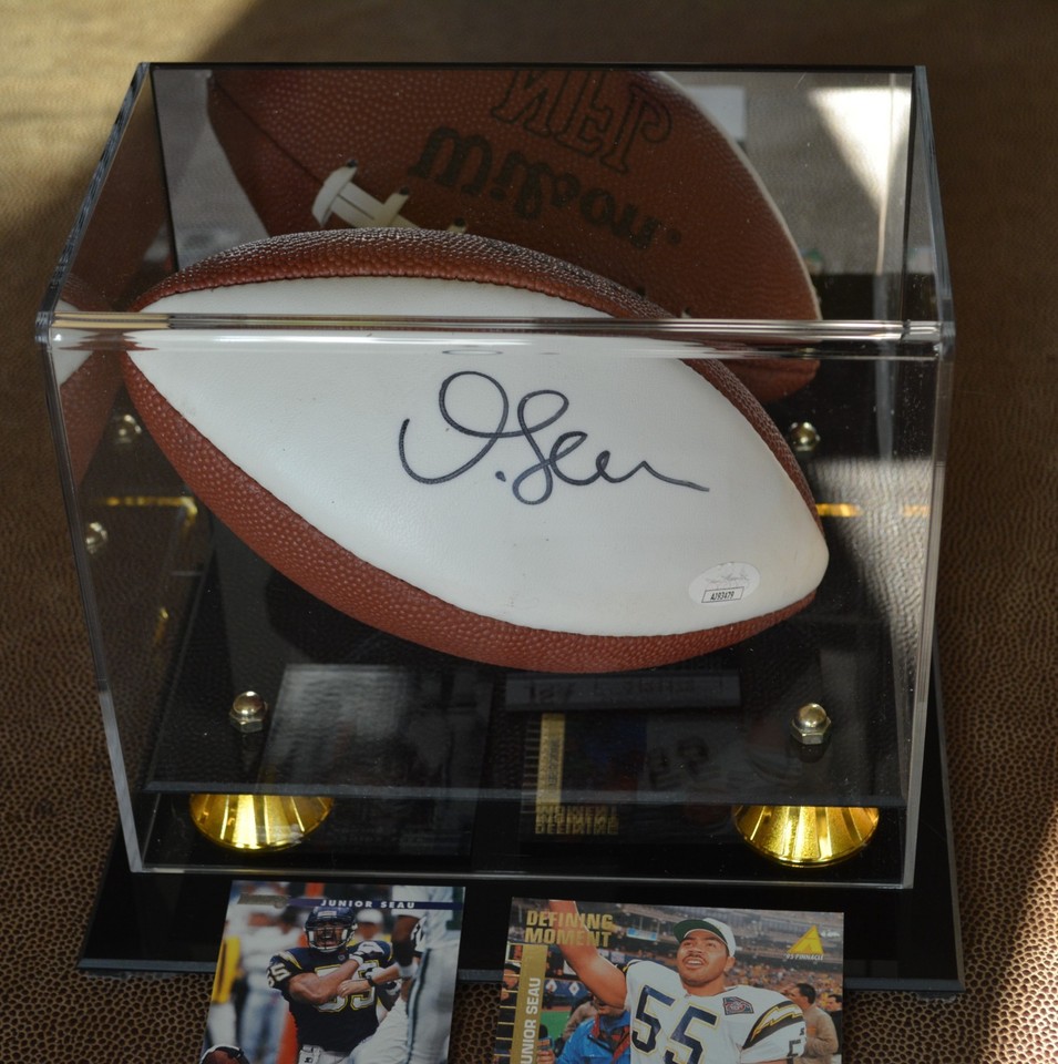 Junior Seau Autographed Wilson NFL Junior Football with Case JSA ...