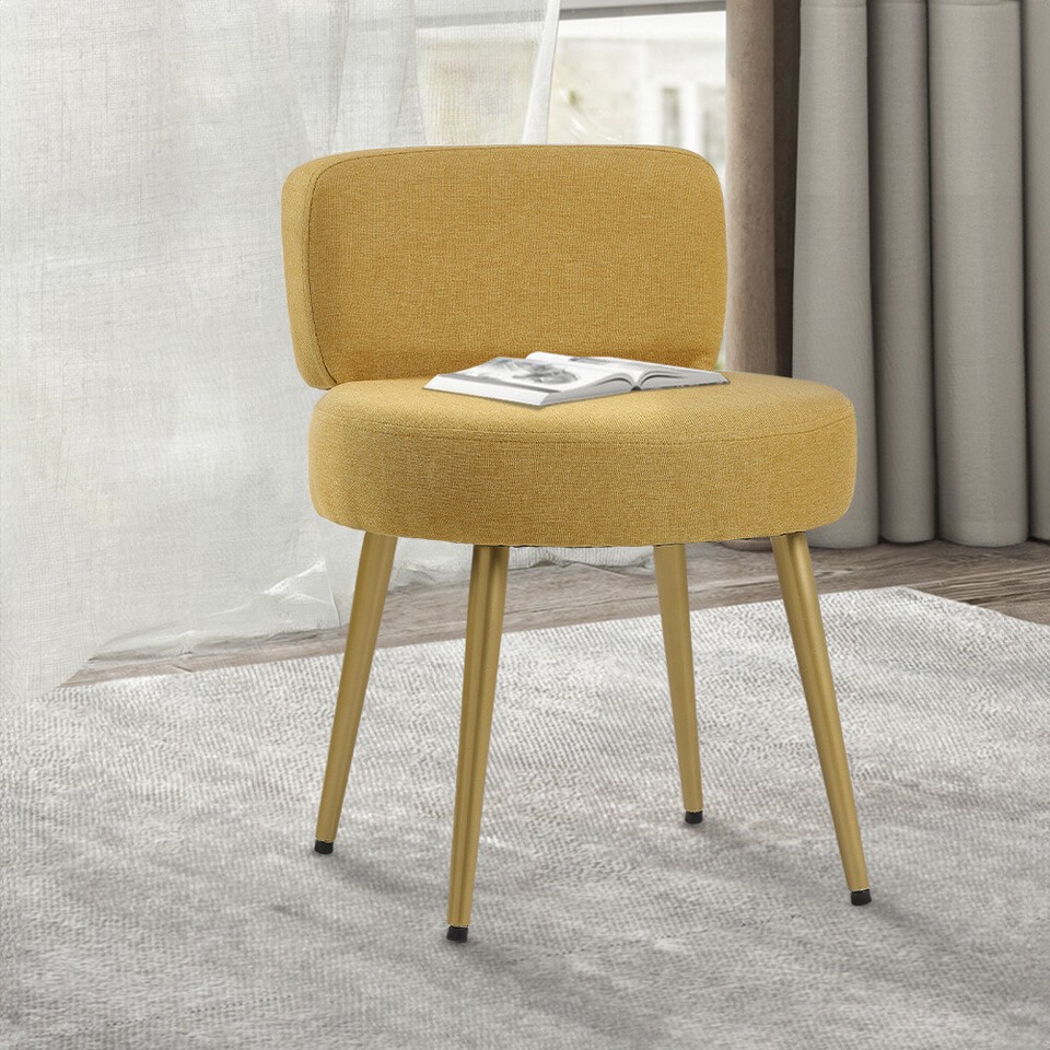 Yellow Dressing Table Stool Makeup Bench Chair Linen Padded Cushion ...