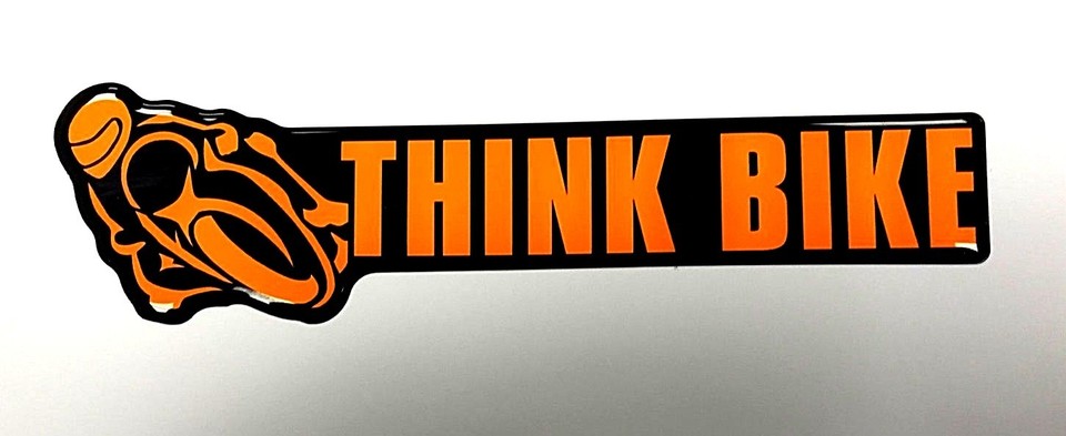 THINK BIKE Sticker - 150mm FLUORESCENT ORANGE & BLACK - GLOSS DOMED GEL ...