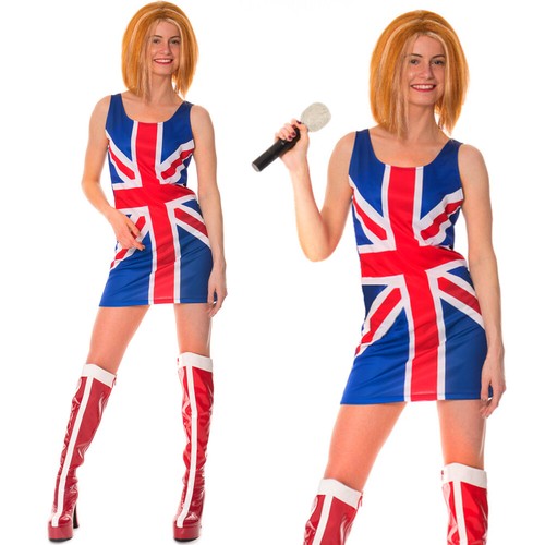 Womens Union Jack Ginger Spice Girls Geri Halliwell Fancy Dress Party ...
