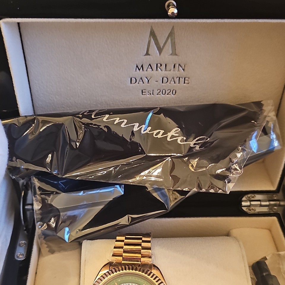 Marlin Blue Marlin Day-Date Automatic Watch Green Dial Gold Bracelet ...
