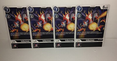 4x Infermon - BT2-062 R - Rare Digimon TCG Card Full Playset Black BT2 ...
