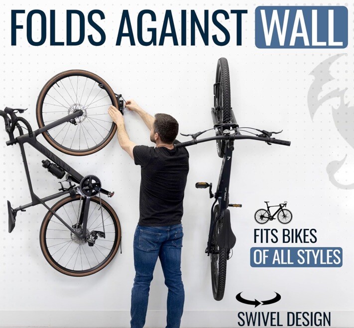 2 Bike Rack Garage Wall Mount, Swivel Bike Rack, Swing 120Degrees ...