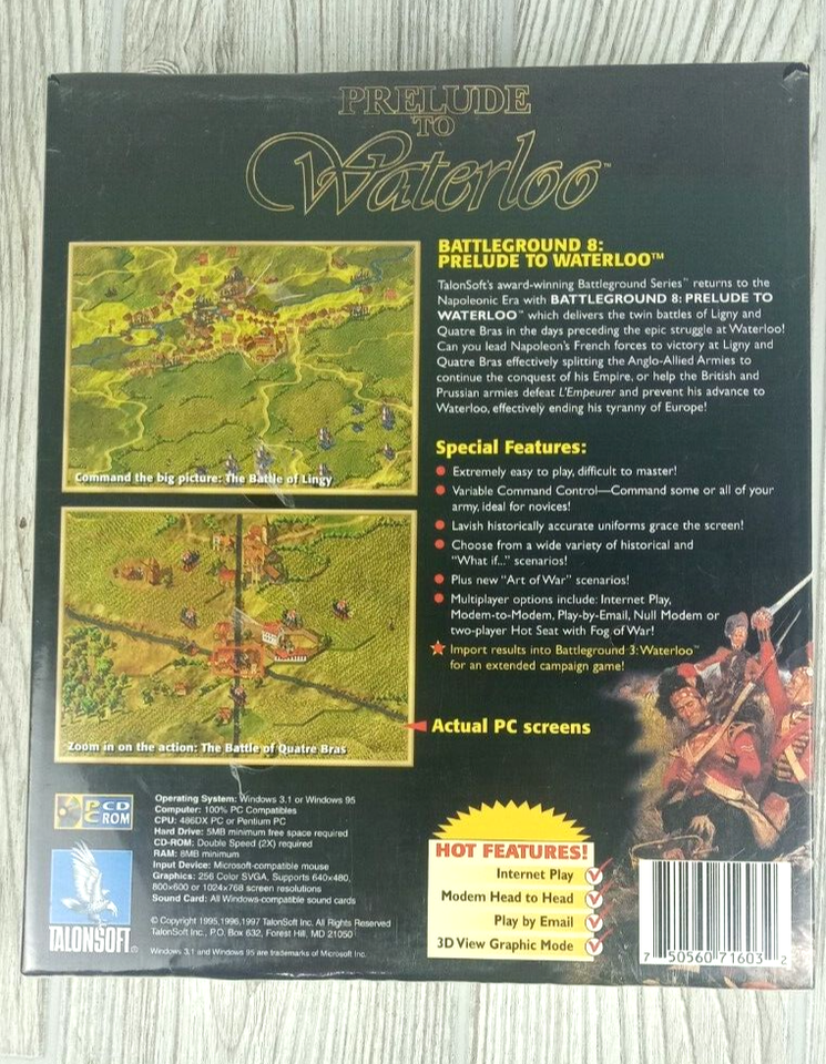 Battleground 8 Prelude To Waterloo PC Big Box Game CD Rom Talonsoft ...