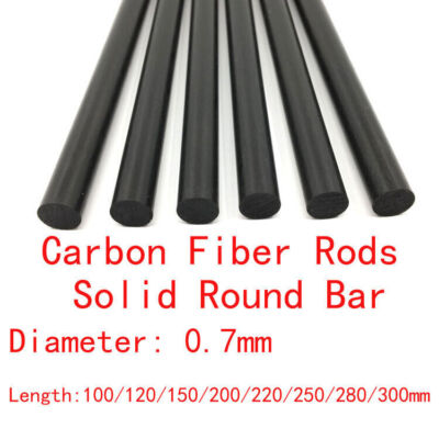 0.7mm Dia Carbon Fiber Rods Solid Round Bar 100/120/150/200/220/250/280 ...