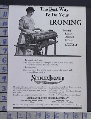 1919 SIMPLEX IRONER HOUSEWIFE LAUNDRY PRESS MANGLE CLEANER VINTAGE AD ...