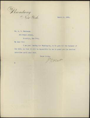 THOMAS C. PLATT (1833-1910) signed 1901 letter | US Senator - New York ...