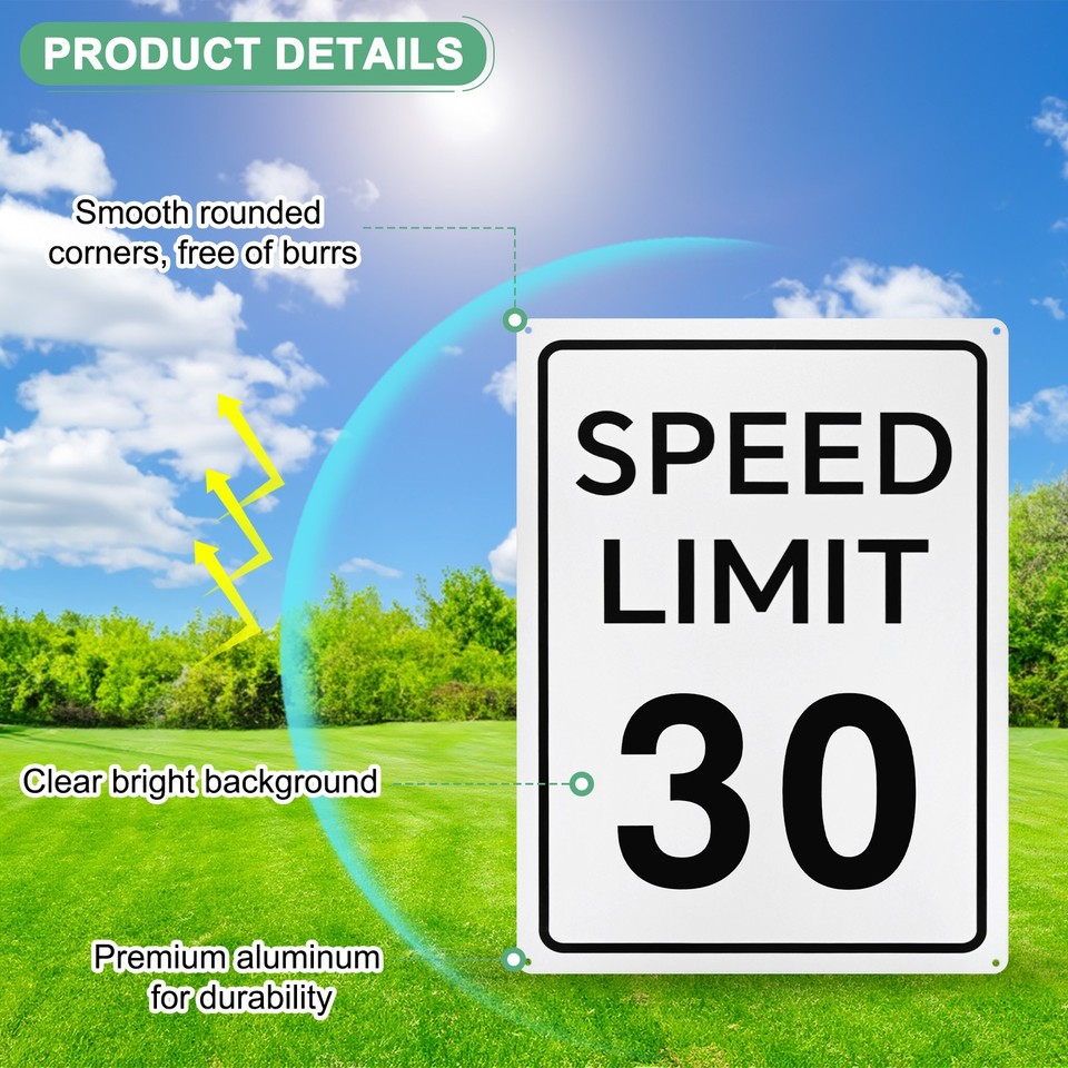 2-Pack Speed Limit 30 MPH Sign 16" x 12" Aluminum Weather Resistant ...