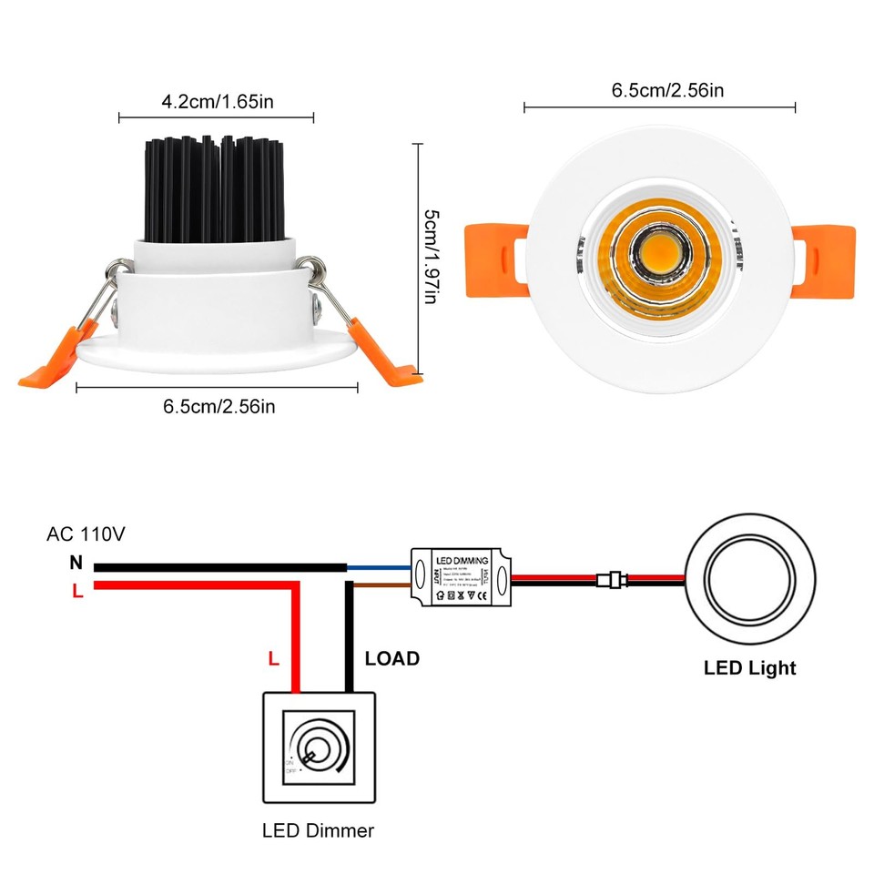 inShareplus 2 Inch LED Downlight, 3W Recessed Lighting COB Dimmable ...