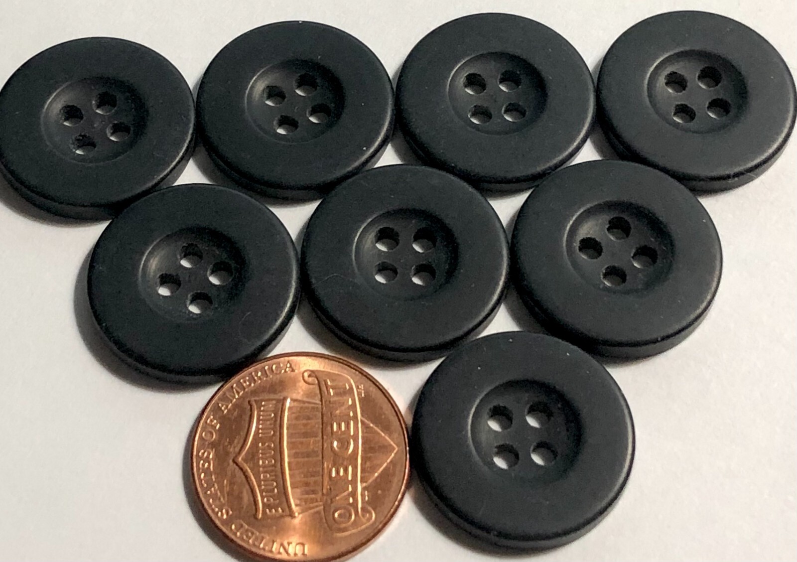 8 Vtg Matte Dull Black Plastic Concave Buttons Sew-thru 4-hole 19mm 3/4 ...