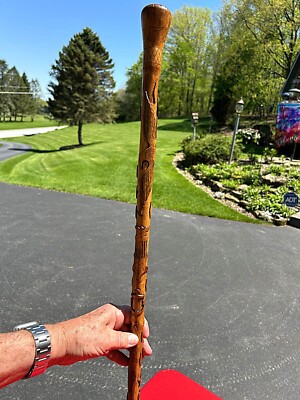 Civil War Era Carved Wooden Cane Folk Art Eagles Union Shield GAR Medal ...