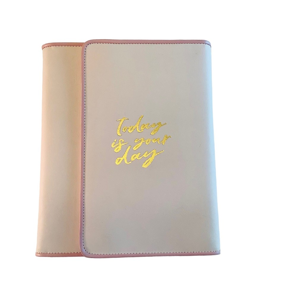 Kikki.K Leather Compendium Pink Trifold Notepad Padfolio "Today is Your ...
