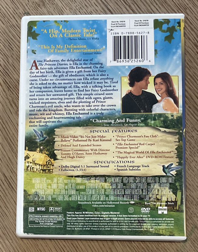 Ella Enchanted (DVD, 2004, Full Screen) Anne Hathaway 786936252606| eBay