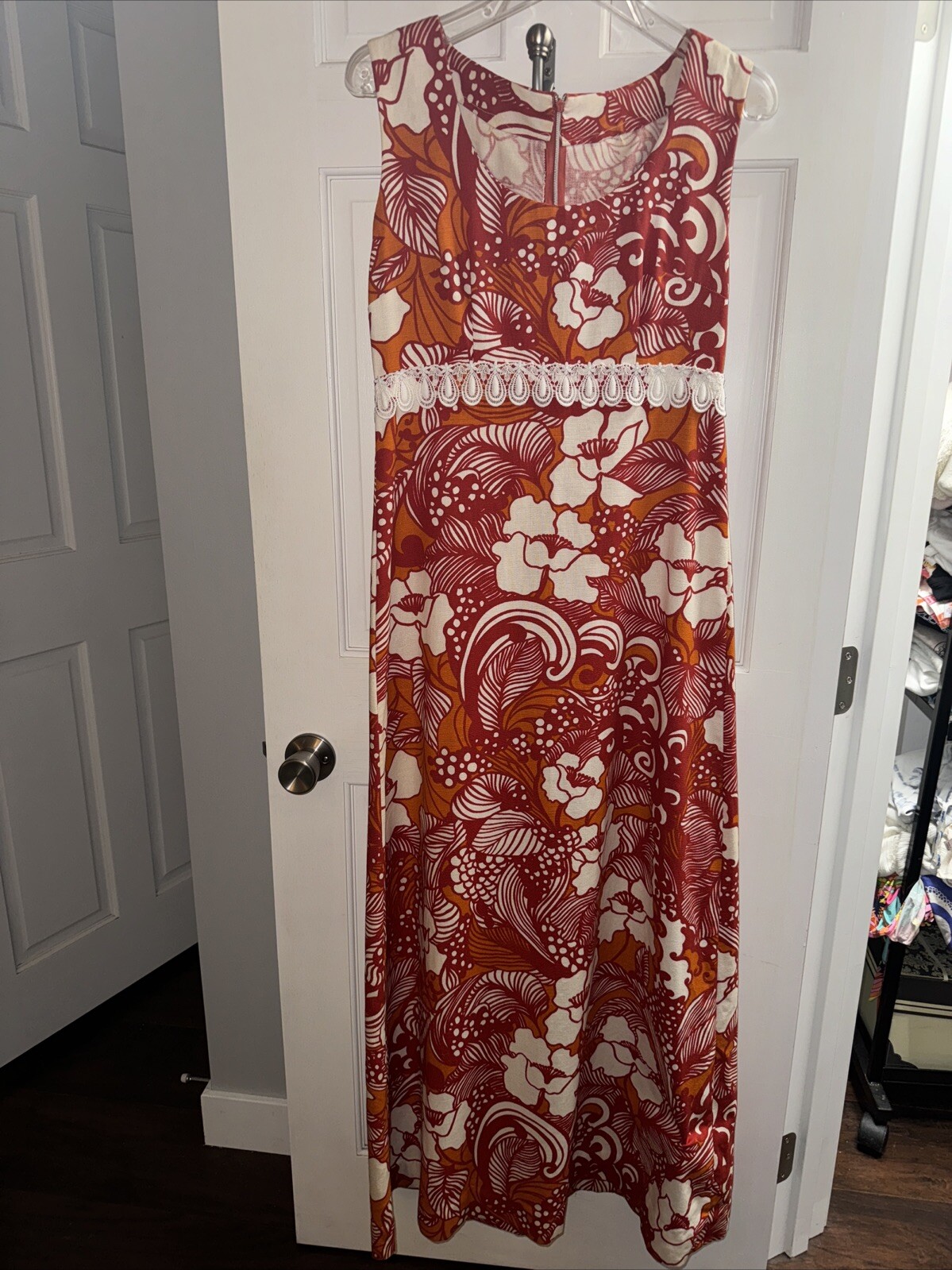 Vintage 1960’s Orange Floral Hawaiian Lace Barkcloth… - Gem