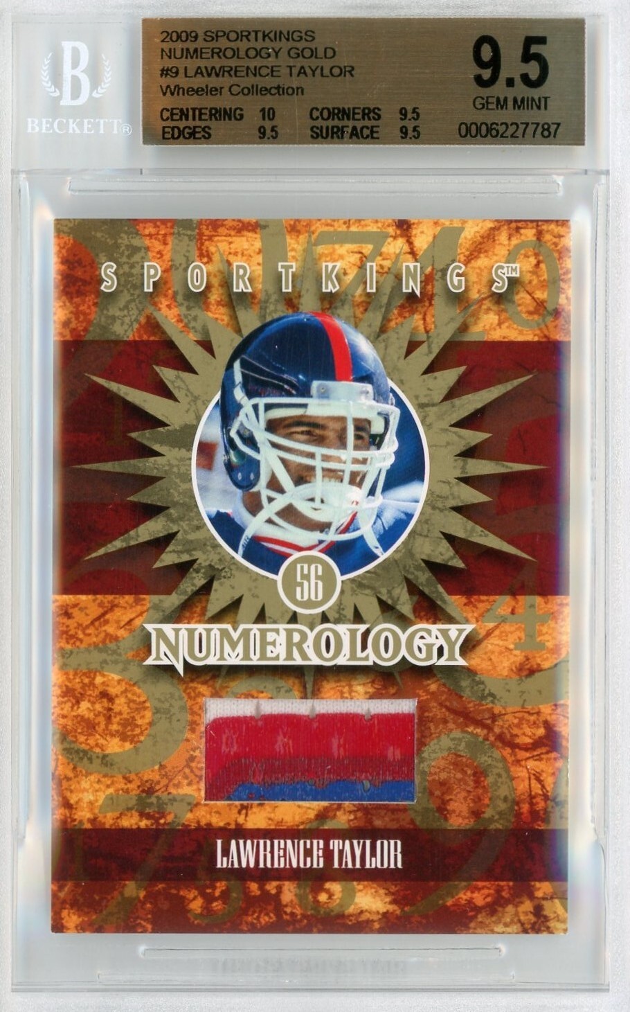 2009 SPORTKINGS NUMEROLOGY GOLD LAWRENCE TAYLOR 1/1 #9 - BGS GEM MINT 9 ...
