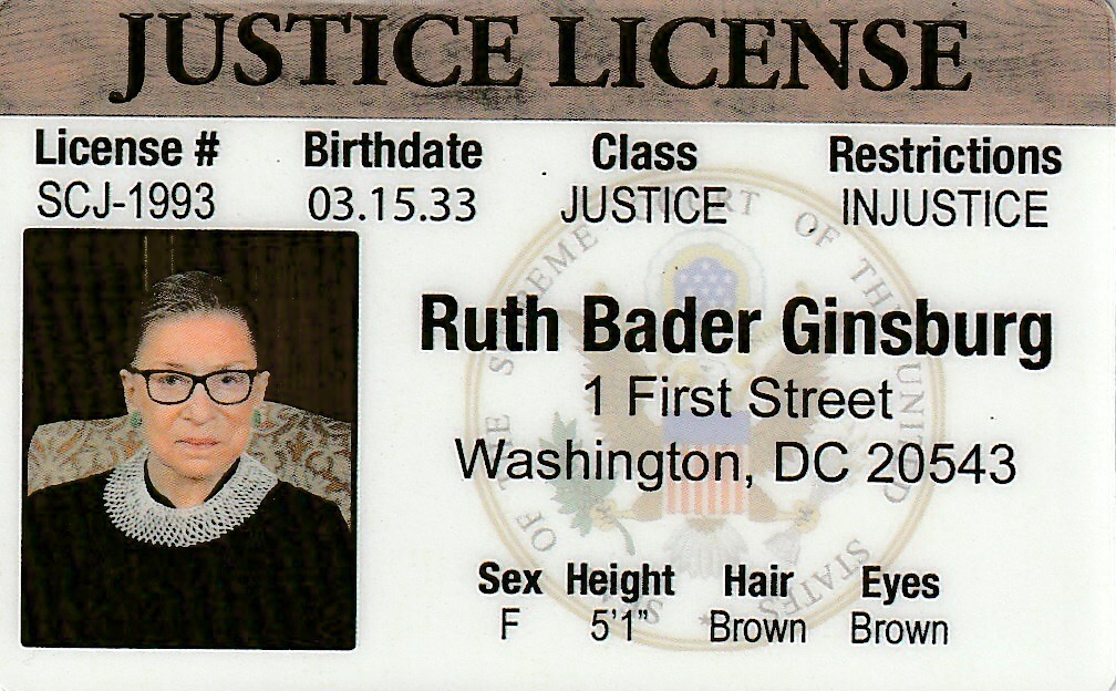 Ruth Bader Ginsburg Supreme Court Justice fun ID Card / Drivers License ...