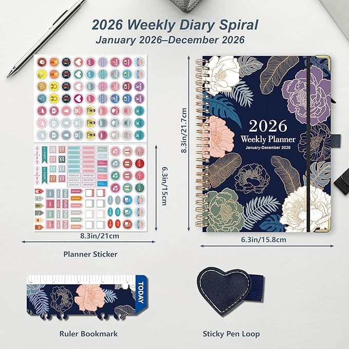 2026 A5 Academic Diary Week to View Planner with Tabs Pen Loop Stickers ...