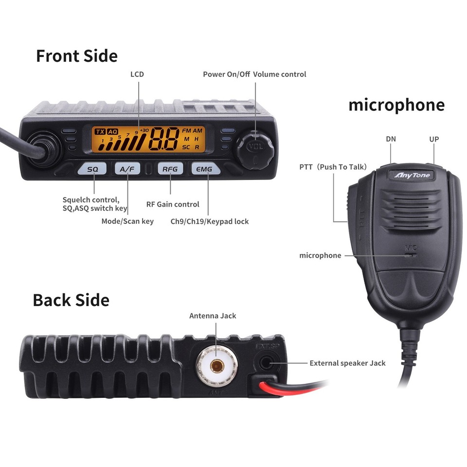 AnyTone Mini Mobile CB Radio 40-Channel with AM FM | eBay