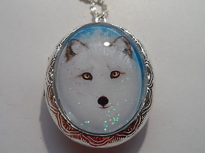 SILVER PLATED WHITE FOX LOCKET | eBay