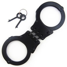 Black SWAT Team Police Grade Steel Hinged Double Lock Hand Cuffs With ...