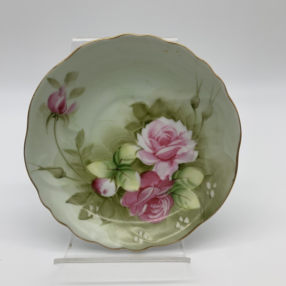 Lefton Heritage Green Pink Roses Hand Painted Set Of 4 | eBay
