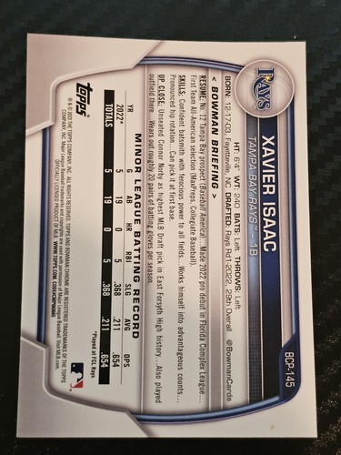 2023 Bowman - Chrome Prospects #BCP-145 Xavier Isaac (RC) Tampa Bay ...