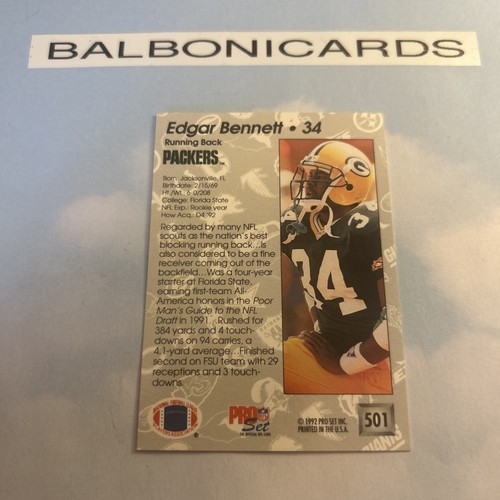 1992 Pro Set - #501 Edgar Bennett (RC) Rookie NM+ Free Shipping! | eBay