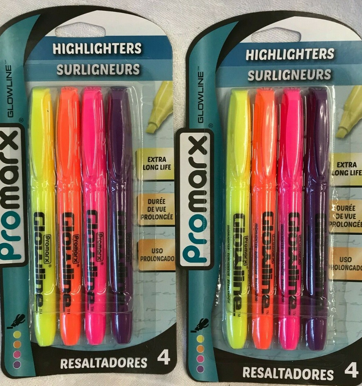 Highlighter 4 Colors Promarx Glowline Lot of 2 - 4 Pack Great 4 working ...