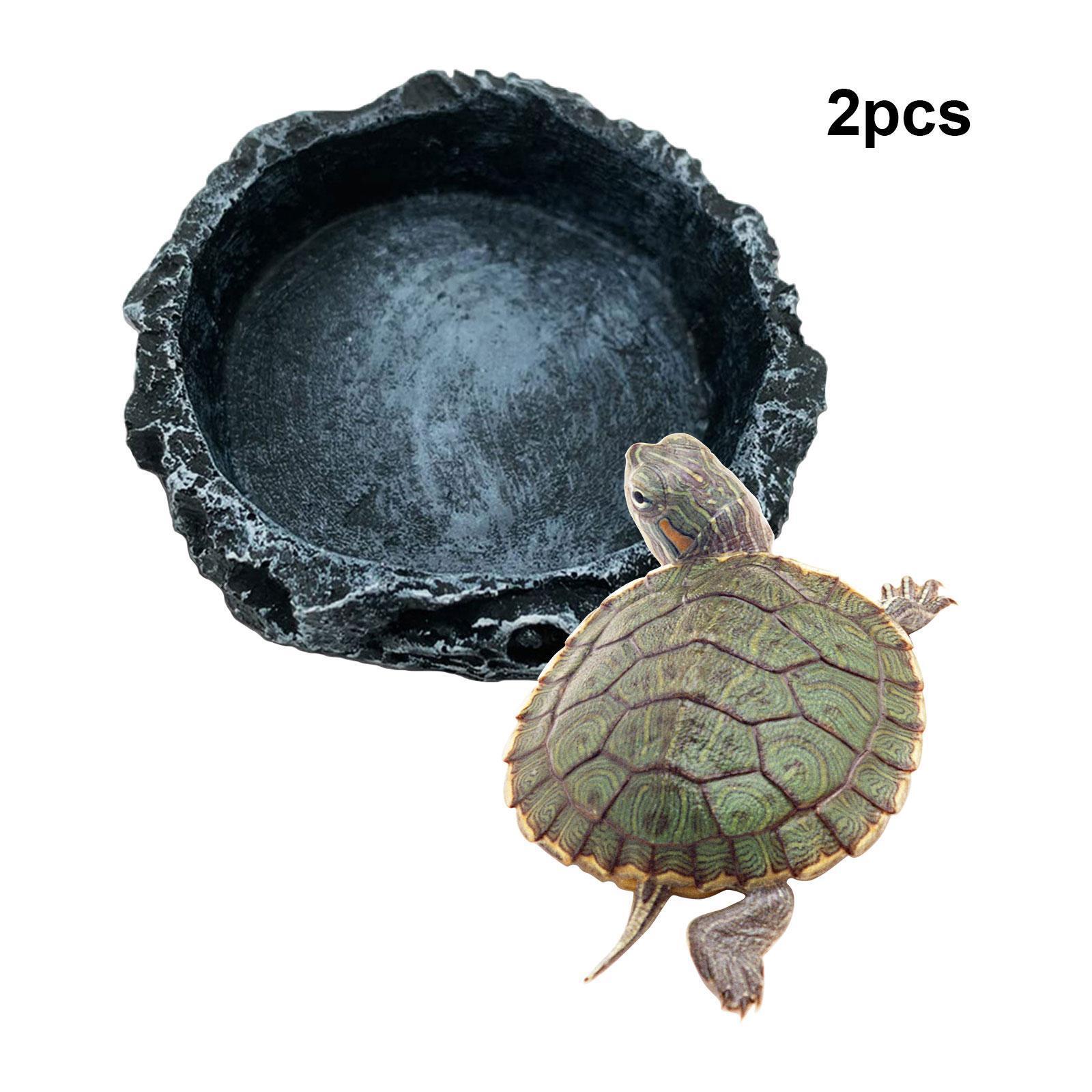 2Pcs Reptile Water and Food Bowls Resin Shallow for Frog Snake Leopard ...