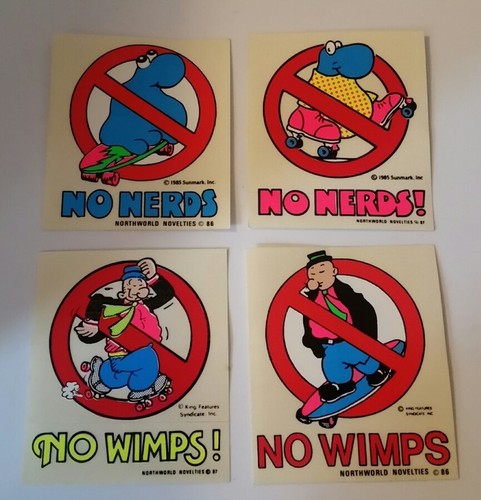 VINTAGE 80's NO NERDS NO WIMPS RETRO SKATEBOARD STICKER LOT OF FOUR NOS ...