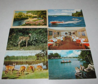 6 Vintage Fifield Wisconsin Postcards Water skiing Hicks Landing ...
