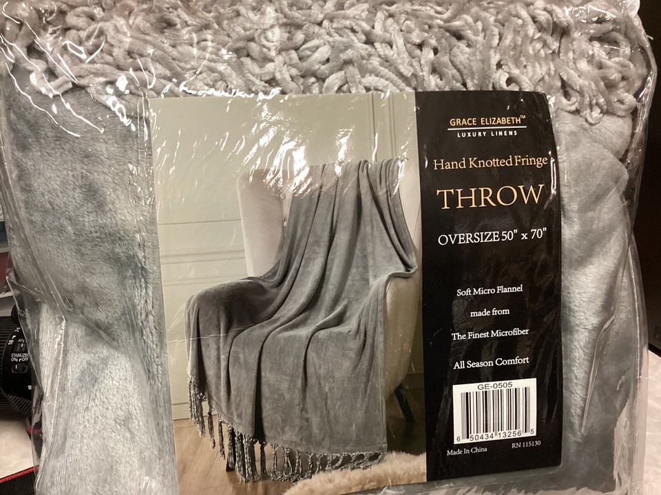 Brand New GRACE ELIZABETH Luxury Linens Oversized Luxury Throw Fringe ...
