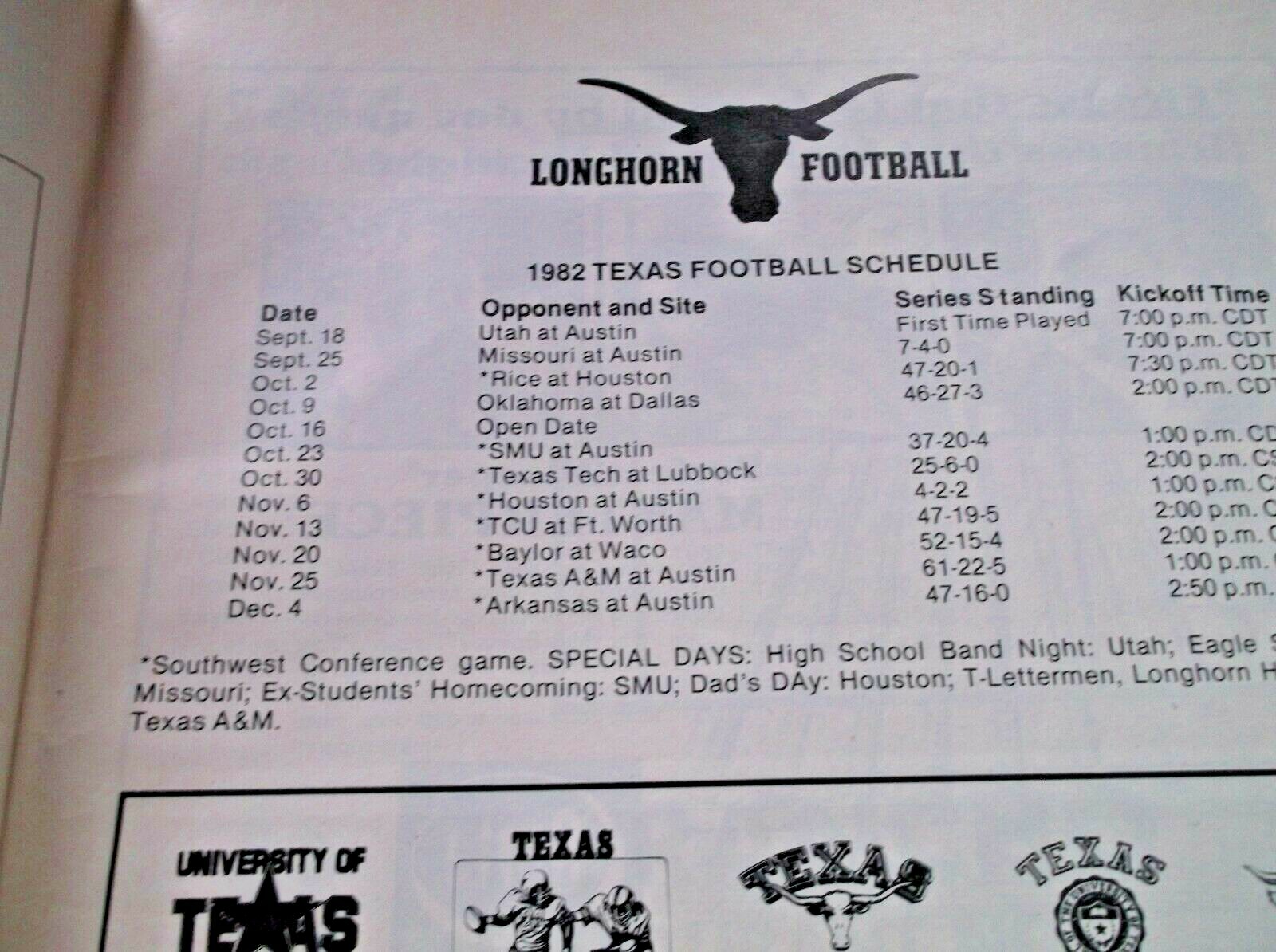 1982 TEXAS LONGHORNS vs SMU SWC FOOTBALL MEMORIAL STADIUM | eBay