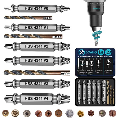 9 PCS Damaged Screw Extractor Set HSS 4341 Remover & Drill Bit Kit | eBay