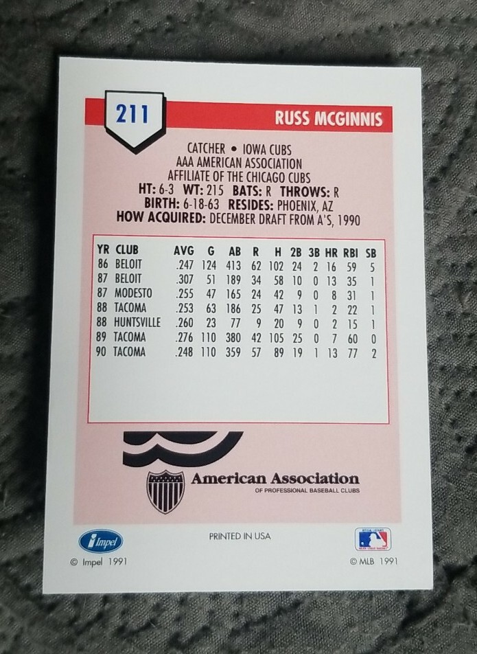 1991 Line Drive AAA #211 Russ McGinnis - Iowa Cubs | eBay