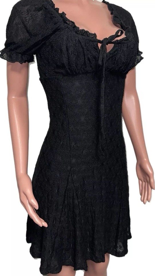 Black Gothic Peasant Mini Dress S Keyhole Bust Lined Whimsygoing Out ...