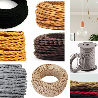 2 Core Twisted Vintage Style Coloured TWIST Braided Fabric Cable Lamp ...