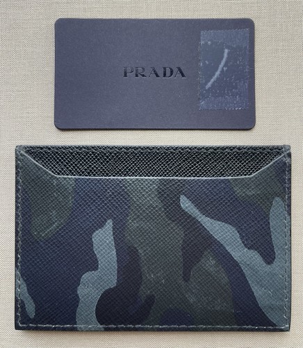 PRADA Card Currency Case Holder Nero + Blue Camouflage Saffiano Leather ...