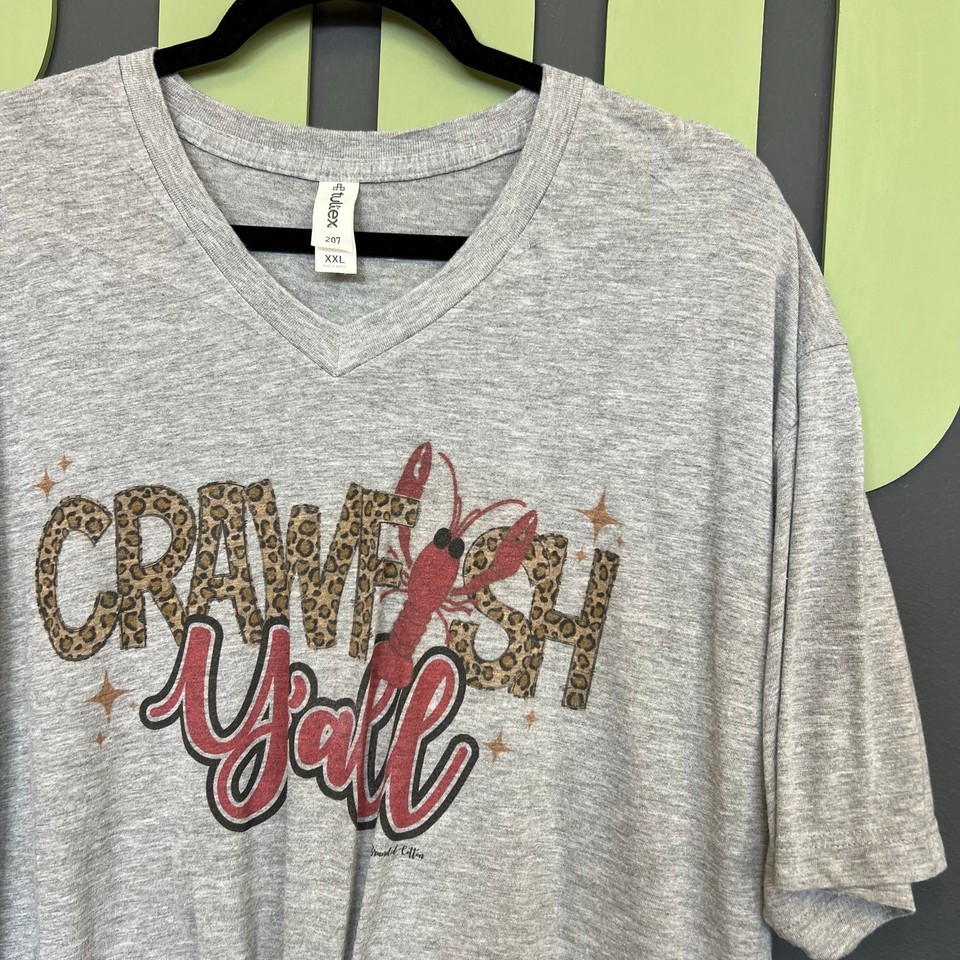 Tultex V-Neck Gray "Crawfish Y'all" Graphic Tee Size 2XL | eBay