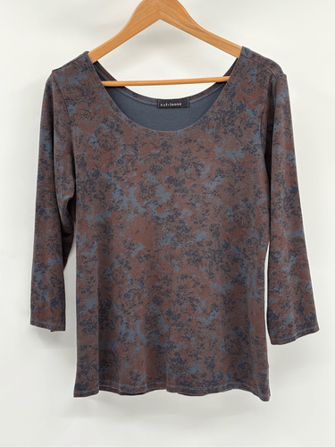 Cut Loose Women's Top Size Medium Loose Fit Blue Brown Floral 3/4 ...