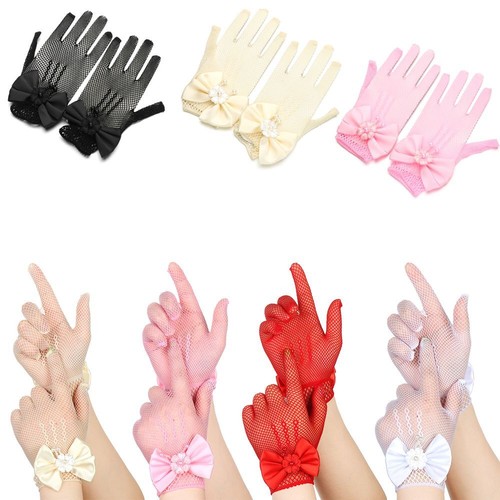 Prom Costume Lace Finger Bow Knot Gloves Wedding Gloves Bride Mittens ...