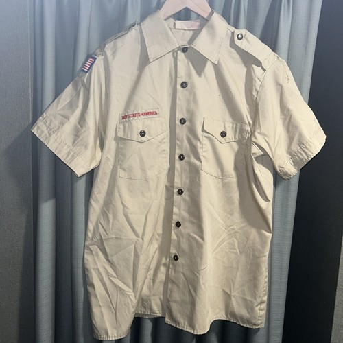 Boy Scout BSA UNIFORM SHIRT Mens Large Short Sleeve Tan K47 | eBay